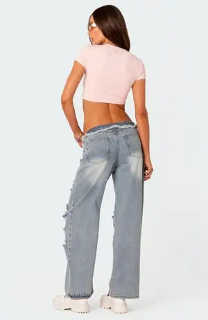 EDIKTED Foldover Low Rise Boyfriend Jeans