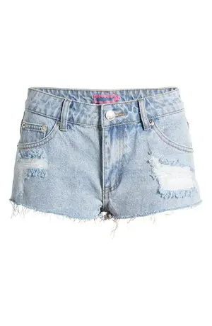 EDIKTED Devin Low Rise Denim Shorts - Light-blue
