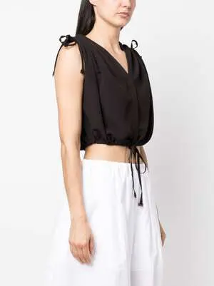 Veronique Leroy Draped-shoulder Cropped Top - Brown