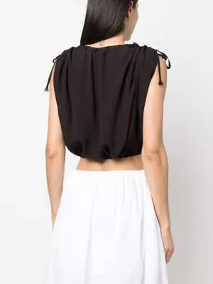 Veronique Leroy Draped-shoulder Cropped Top - Brown