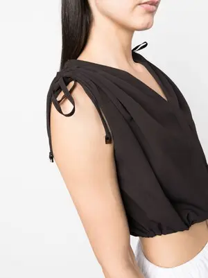 Veronique Leroy Draped-shoulder Cropped Top - Brown