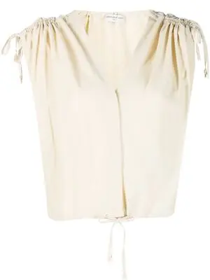 Veronique Leroy Draped-shoulder Cropped Top - Neutrals