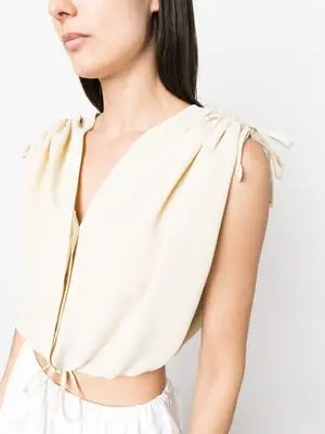 Veronique Leroy Draped-shoulder Cropped Top - Neutrals