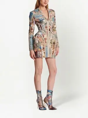 Balmain Sky-print Linen Dress