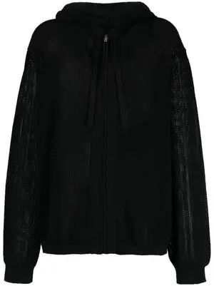 LANEUS Plain Crochet-knit Zip-up Hoodie - Black
