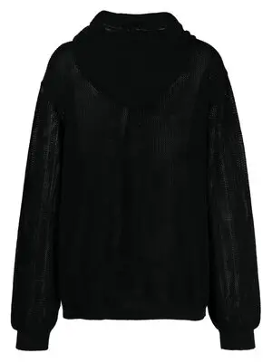 LANEUS Plain Crochet-knit Zip-up Hoodie - Black