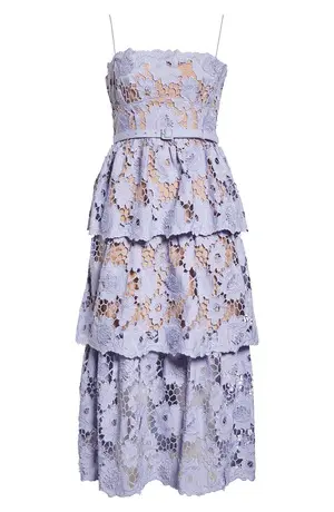 knee length dresses for ladies Simonah Floral Printed Tiered Midi Dress