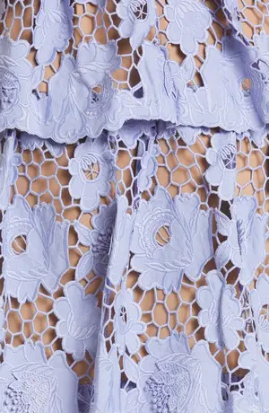 Self-Portrait 3d Floral Lace Tiered Cotton Midi Dress In Purple