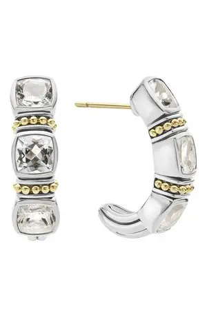 Lagos Caviar White Topaz Hoop Earrings - Gold