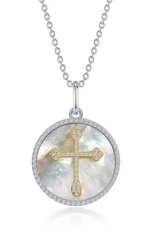 Lafonn Simulated Diamond & Mother-of-pearl Cross Pendant Necklace - White