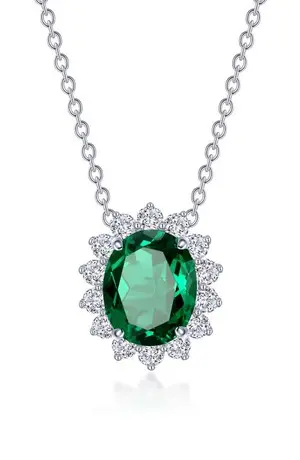 Lafonn Simulated Emerald And Diamond Halo Pendant Necklace - Green