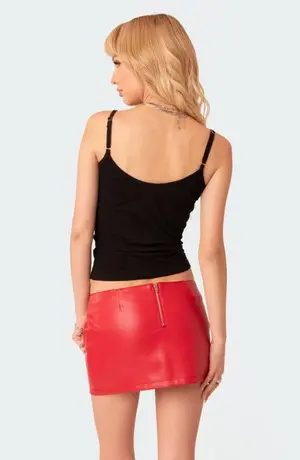 EDIKTED Noa Low Rise Faux Leather Mini Skirt