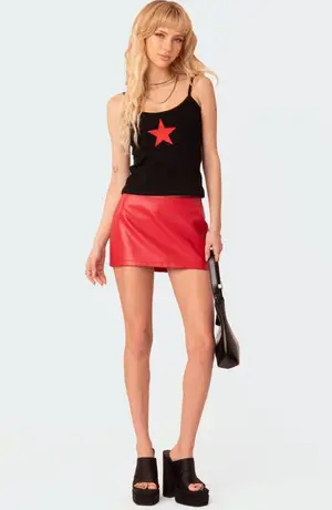 EDIKTED Noa Low Rise Faux Leather Mini Skirt