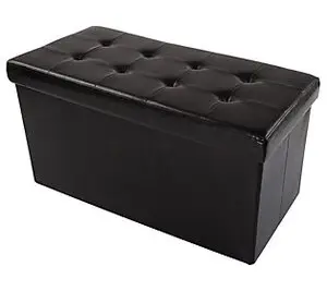 LAVISH HOME Storage Ottoman 30' Folding Faux Le Ather Footrest - One-color