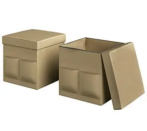LAVISH HOME Set Of 2 Ottomans W/storage Pockets 15' Folding - One-color
