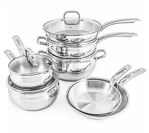 BERGHOFF Belly Shape 12pc 18/10 Ss Cookware Set W/ Glass Lids - One-color