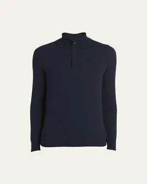 Zegna Oasi Cashmere Zip Mock Neck Sweater - Navy Solid