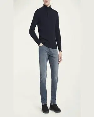 Zegna Oasi Cashmere Zip Mock Neck Sweater - Navy Solid
