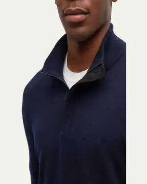 Zegna Oasi Cashmere Zip Mock Neck Sweater - Navy Solid