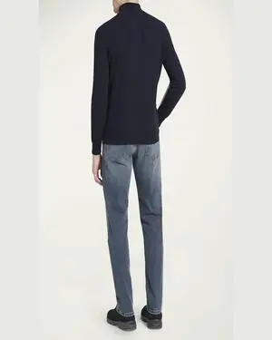 Zegna Oasi Cashmere Zip Mock Neck Sweater - Navy Solid