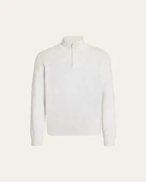 Zegna Oasi Cashmere Zip Mock Neck Sweater - White