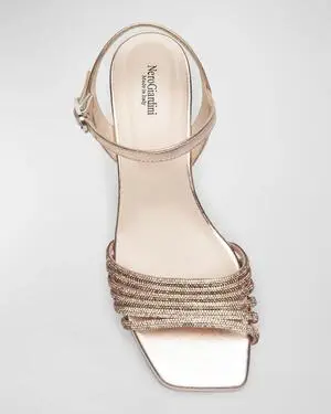 NEROGIARDINI Metallic Bling Ankle-strap Sandals - Rsgold