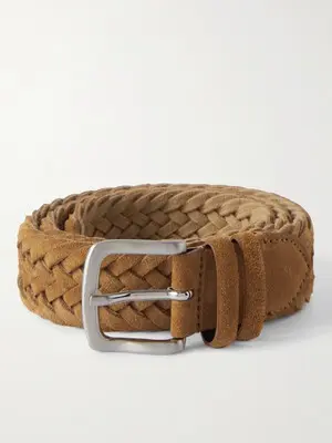 Mr P. 3.5cm Woven Suede Belt - Brown