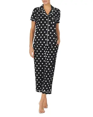 Kate Spade New York Printed Cropped Pajama Set - Black/dots
