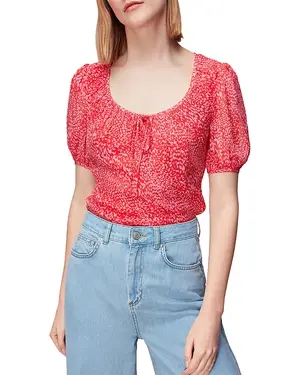 Whistles Diagonal Leopard Print Puff Sleeve Top
