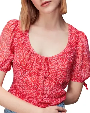 Whistles Diagonal Leopard Print Puff Sleeve Top