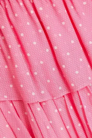 LoveShackFancy Popover Gathered Polka Dot Chiffon Mini Dress
