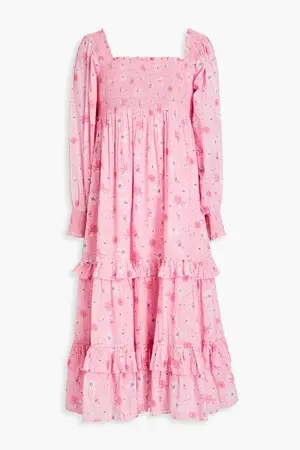 LoveShackFancy Miri Smocked Floral-print Cotton-gauze Midi Dress