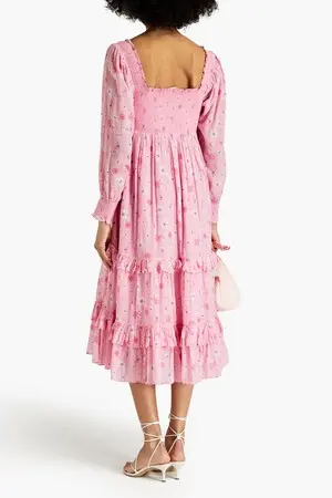 LoveShackFancy Miri Smocked Floral-print Cotton-gauze Midi Dress