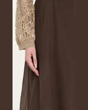 Brunello Cucinelli Crispy Silk Chiffon Midi Skirt