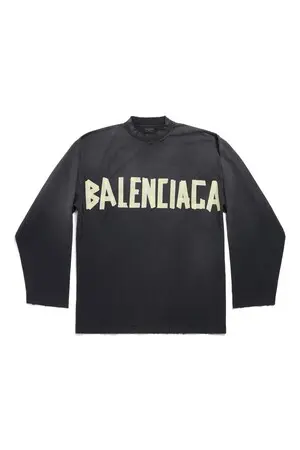 Balenciaga Tape Type Long Sleeve T-Shirt Oversized In Black Faded - Black