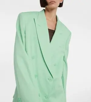 Stella McCartney Double-breasted Linen-blend Blazer - Green