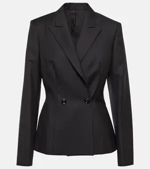 Alaïa Herringbone Wool Gabardine Double-breasted Blazer - Black