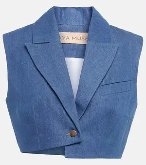 AYA MUSE Ule Cropped Denim Vest - Blue