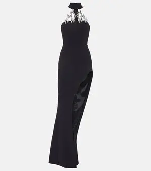 David Koma Crystal-embellished Asymmetric Gown - Black