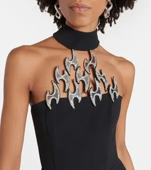 David Koma Crystal-embellished Asymmetric Gown