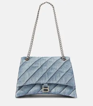 Balenciaga Crush Medium Denim Shoulder Bag - Blue