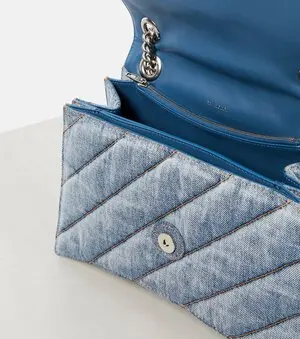 Balenciaga Crush Medium Denim Shoulder Bag - Blue