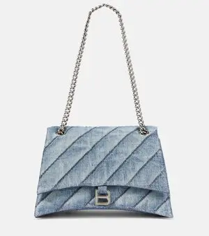 Balenciaga Crush Medium Denim Shoulder Bag - Blue