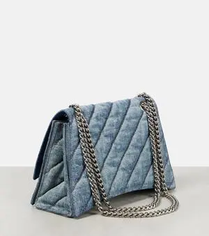Balenciaga Crush Medium Denim Shoulder Bag - Blue