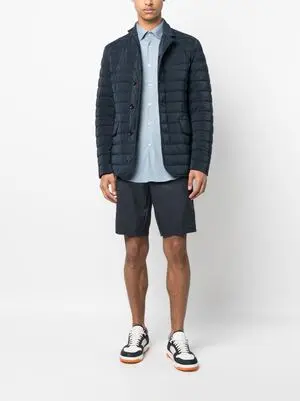 MOORER Quilted-finish Buttoned-up Coat - Blue