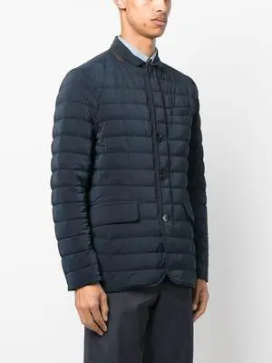 MOORER Quilted-finish Buttoned-up Coat - Blue