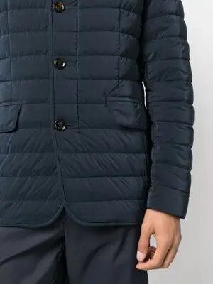 MOORER Quilted-finish Buttoned-up Coat - Blue