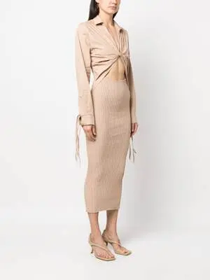 ANDREĀDAMO Gradient-effect Ribbed-knit Midi Dress - Neutrals