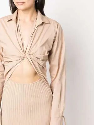 ANDREĀDAMO Gradient-effect Ribbed-knit Midi Dress - Neutrals