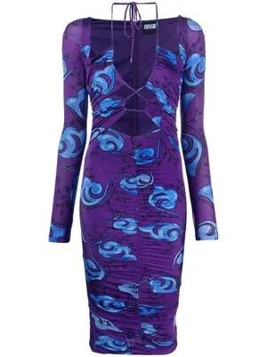 Versace Floral-print Midi Dress - Purple